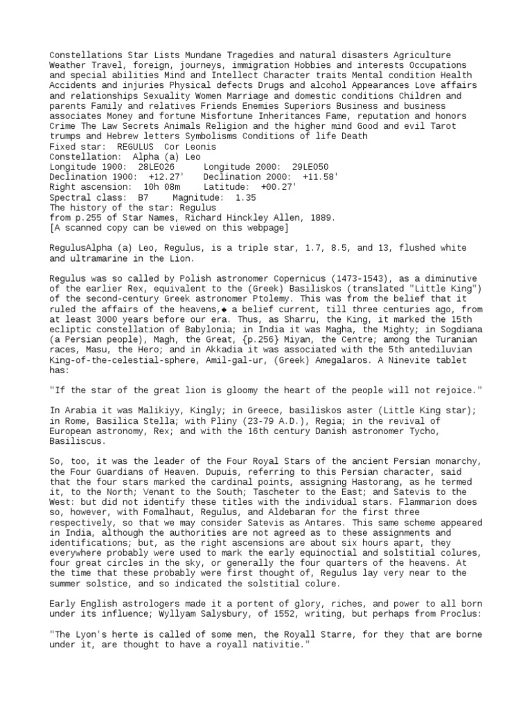 Regulus Fixed Star Information | Download Free PDF | Astronomy | Science