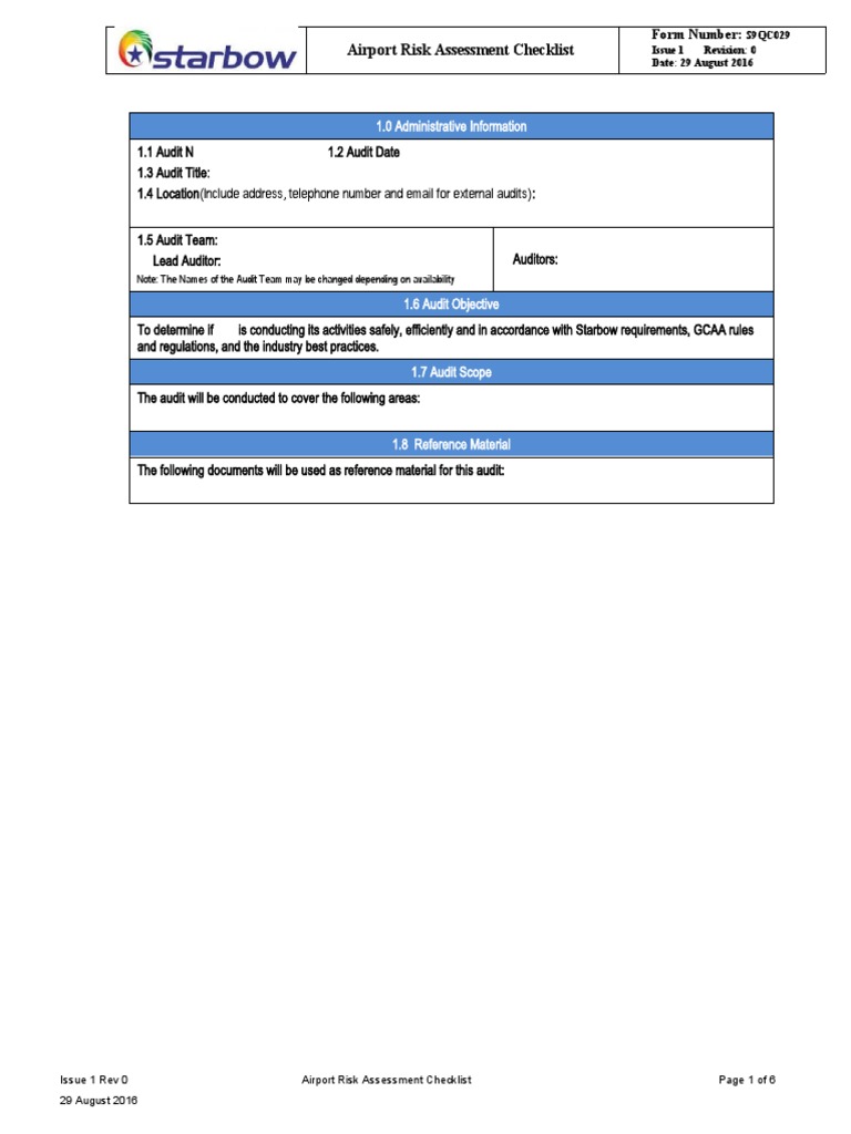 S9QC29 Airport Risk Assessment Checklist | PDF | Airport | Runway