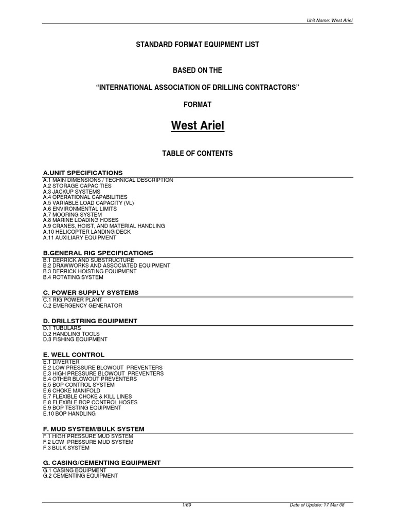 IADC - West Ariel - 17 Mar 08 | PDF | Blowout (Well Drilling ...