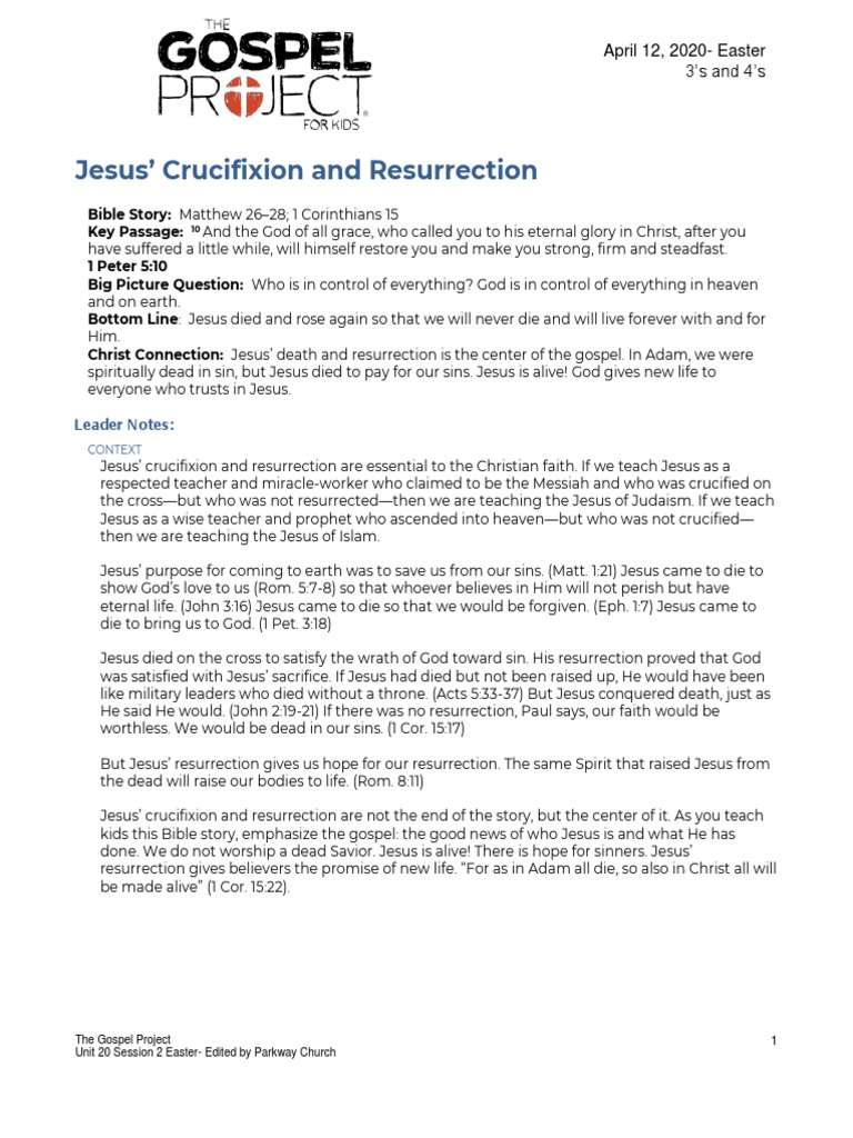 Jesus' Crucifixion and Resurrection: April 12, 2020-Easter 3's and 4's ...