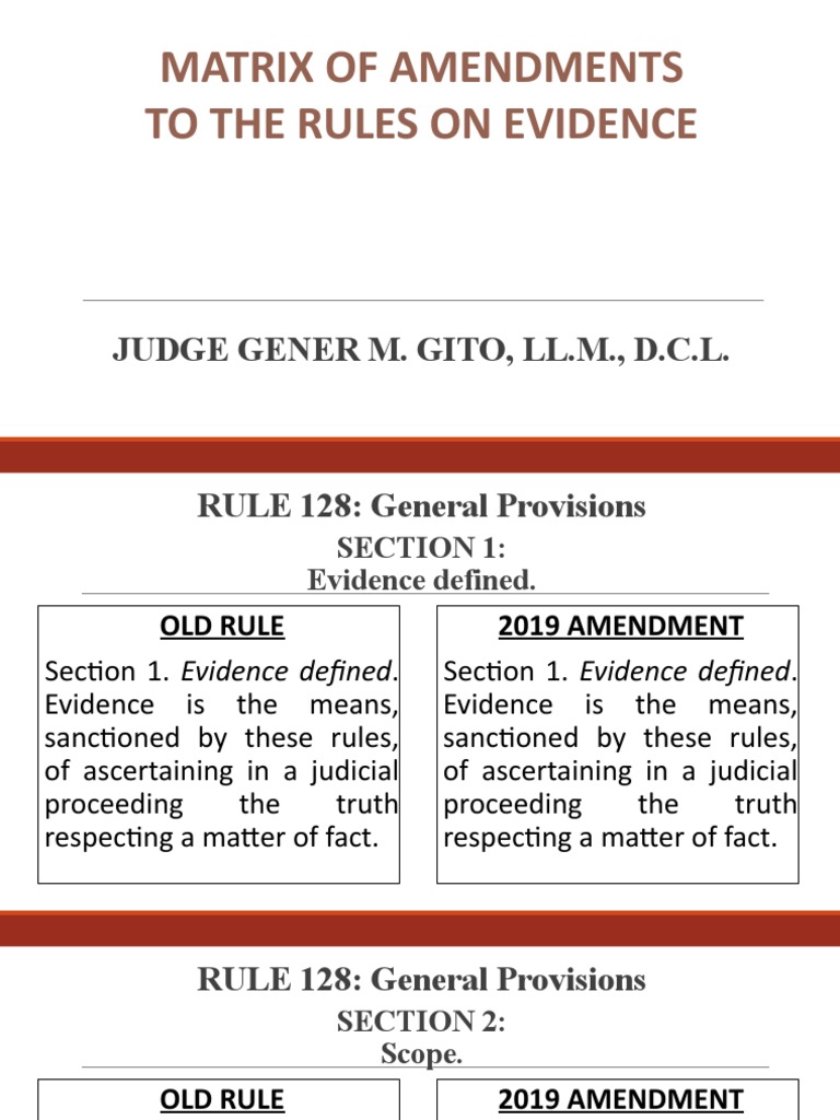 Matrix of Amendments To The Rules On Evidence | PDF | Judicial Notice ...