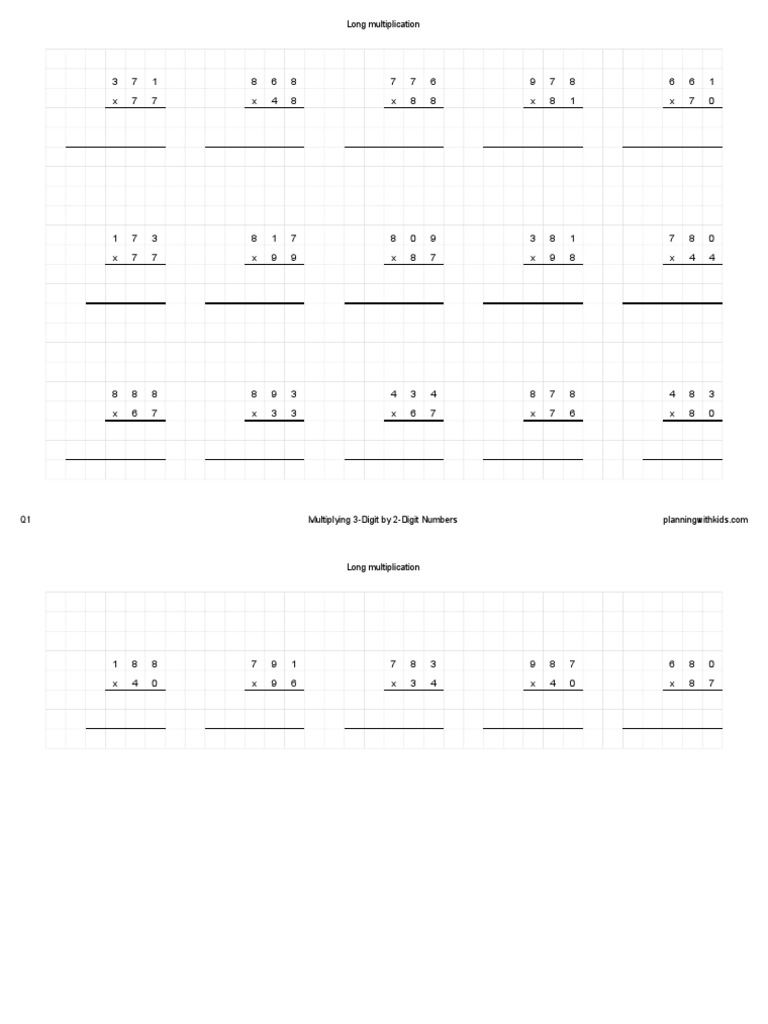Long Multiplication Practice Worksheets | PDF