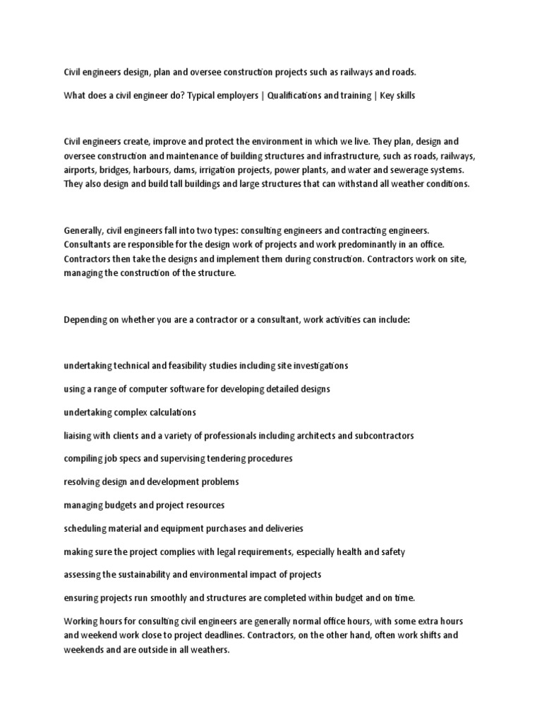 Civil Engineering: Roles and Responsibilities | PDF