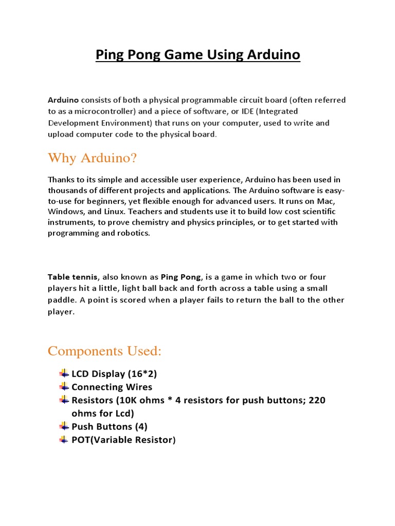 Ping Pong Game Using Arduino Pdf Arduino Integrated Development Environment 