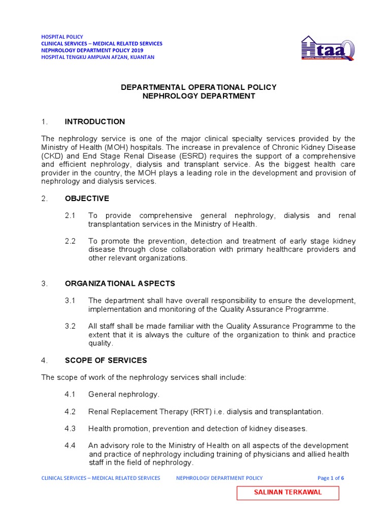 9a Nephrology Policy | PDF | Nephrology | Chronic Kidney Disease
