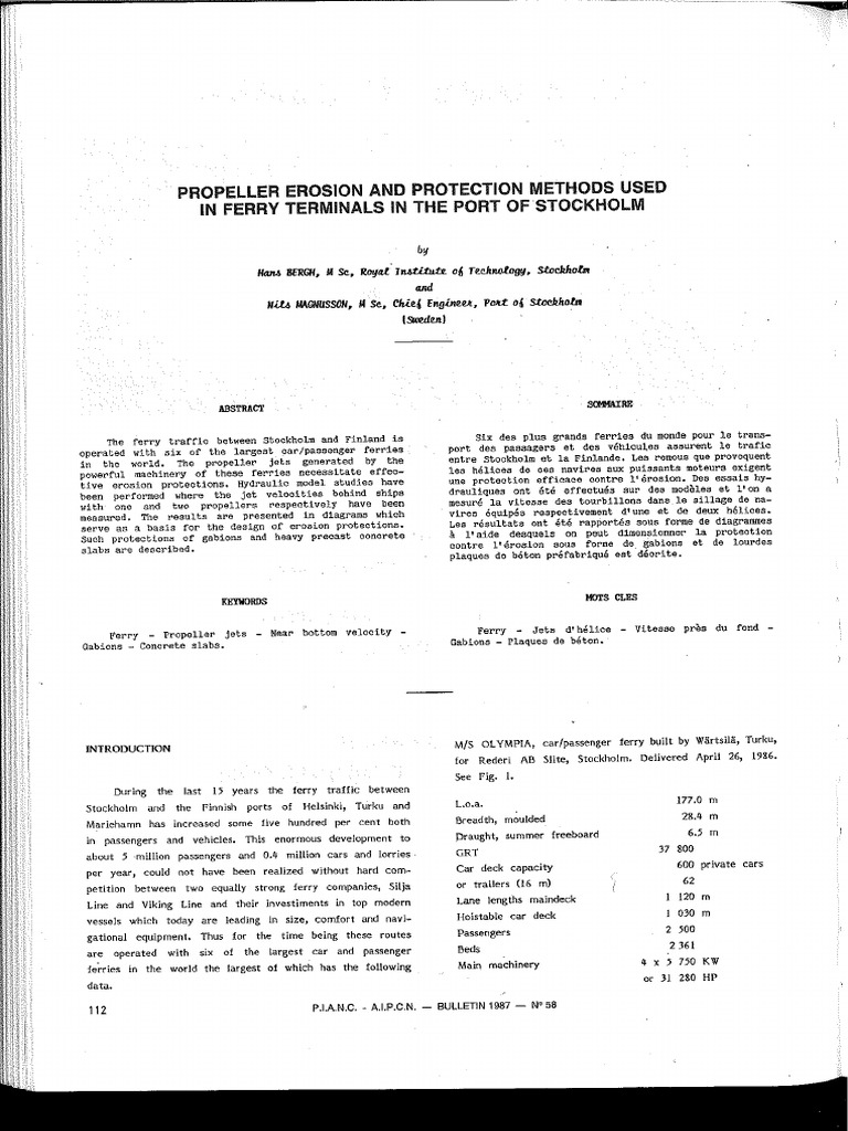 PIANC58 - Propeller Erosion and Protection in Stockholm - Bergh | PDF