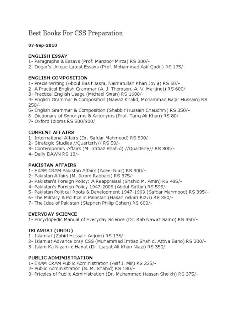 Best Books For CSS Preparation: English Essay | PDF | Pakistan | Geography