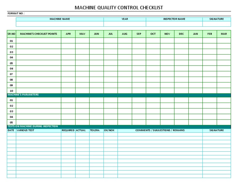 Machine Quality Control Checklist | PDF