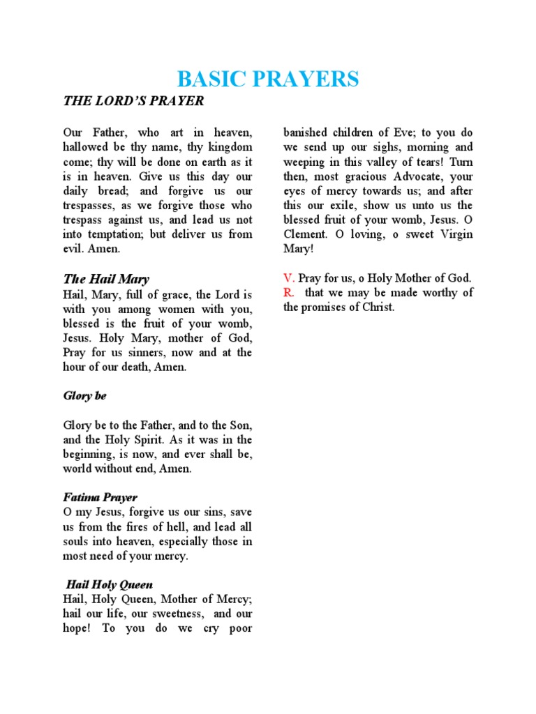 Basic Catholic Prayers Under 40 Characters | PDF