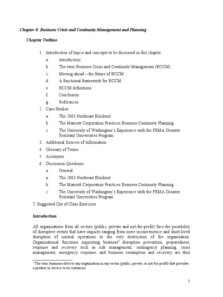 Chapter Outline: Chapter 8: Business Crisis and Continuity Management ...