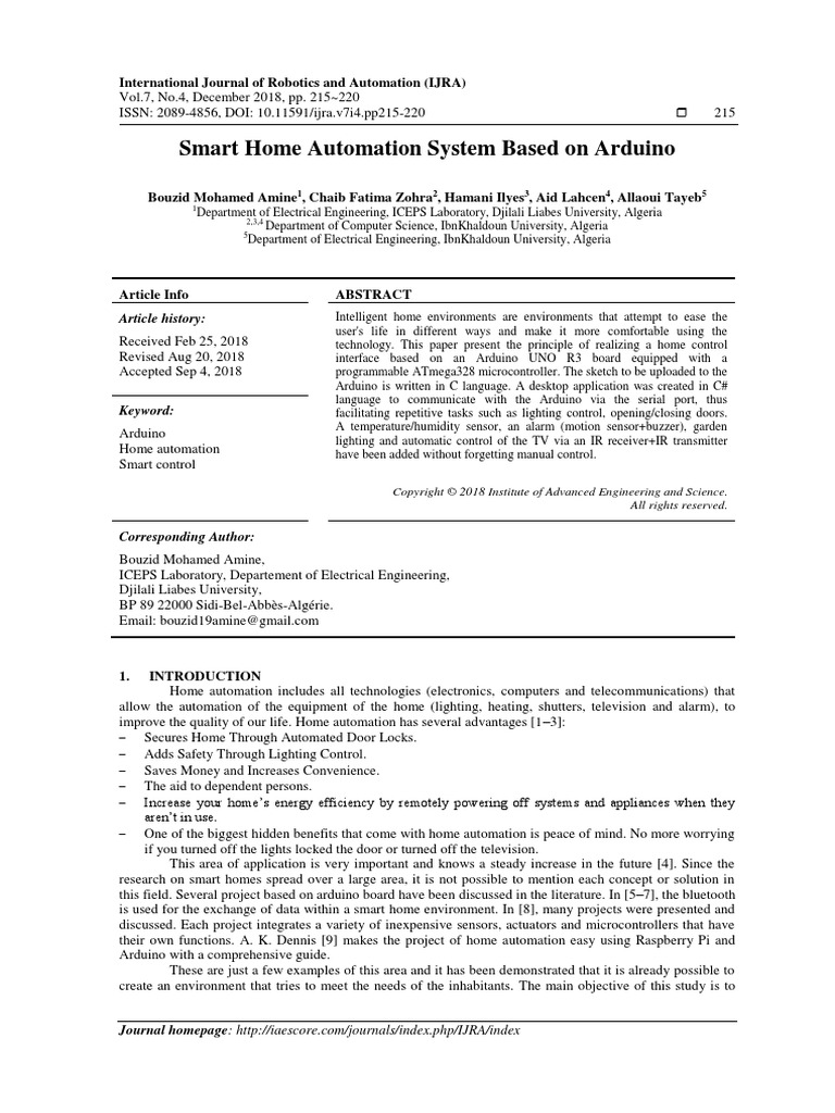 Smart Home Automation System Based On Arduino PDF | PDF | Security ...