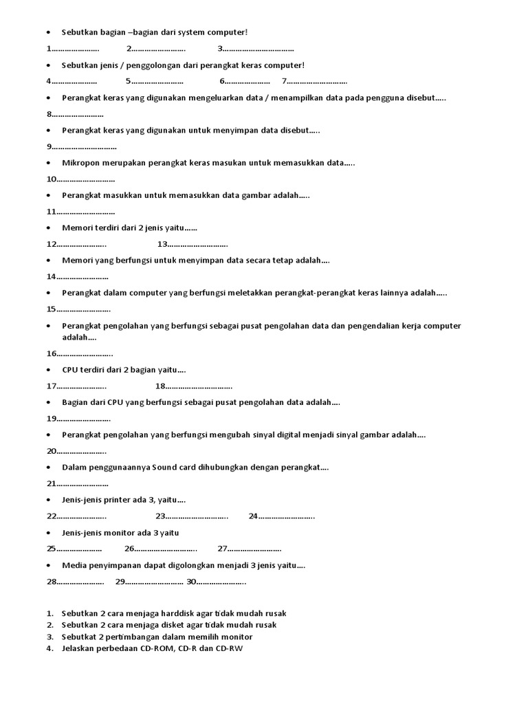 Soal Perangkat Keras Komputer | PDF