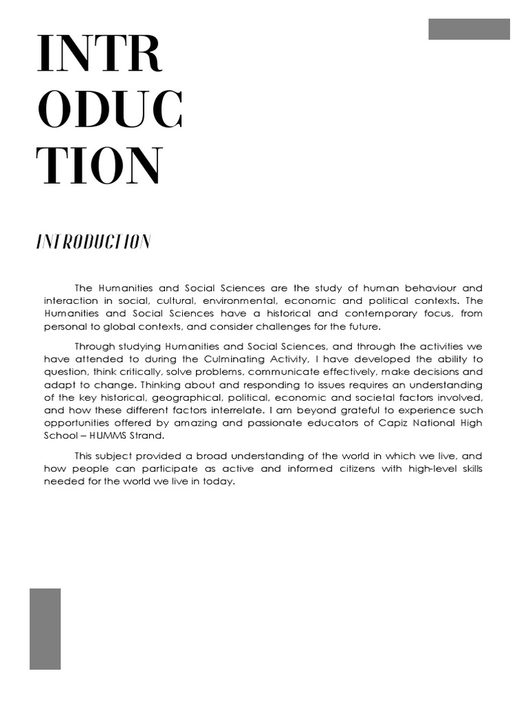 Introduction Summary Reflection PDF | PDF | Social Science | Humanities