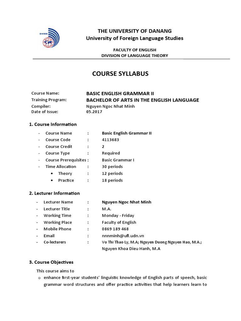 Basic English Grammar II Syllabus | PDF | Lecture | Phrase