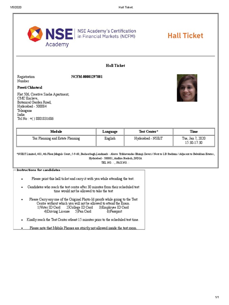Hall Ticket - PDF | PDF