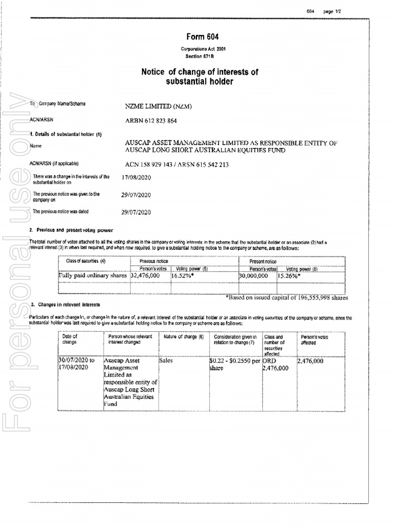 Substantial Holder: Form 604 | PDF | Corporate Law | Microeconomics