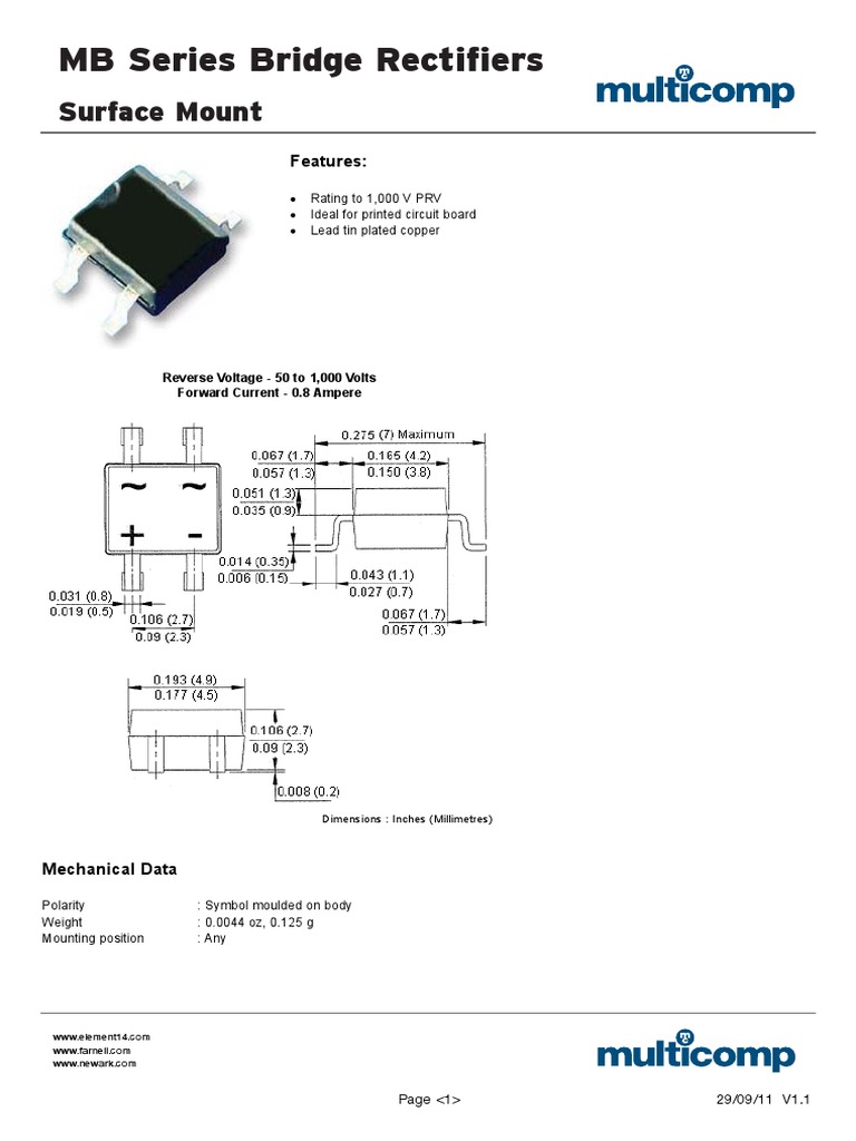 MB Series Bridge Rectifiers: Surface Mount | PDF | Rectifier | Capacitor