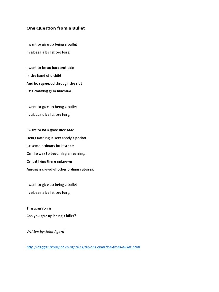 One Question From A Bullet: Written By: John Agard | PDF