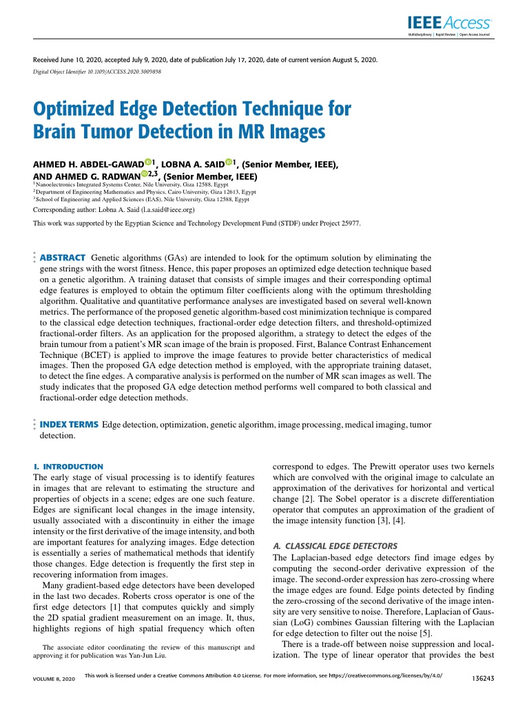 Optimized Edge Detection Technique For Brain Tumor Detection in MR Images | Download Free PDF ...