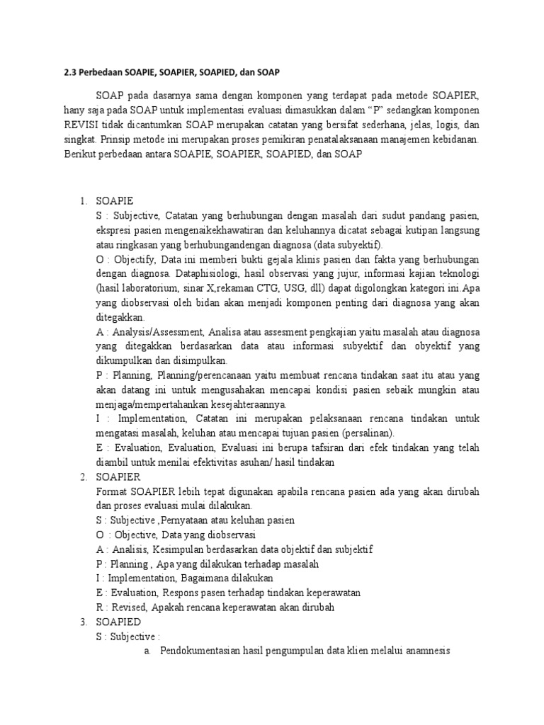 Perbedaan SOAPIE, SOAPIER, SOAPIED, Dan SOAP | PDF