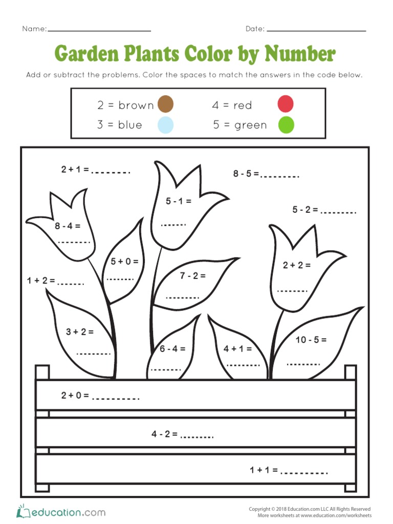 Garden Plants Color by Number: 2 Brown 3 Blue 4 Red 5 Green | PDF