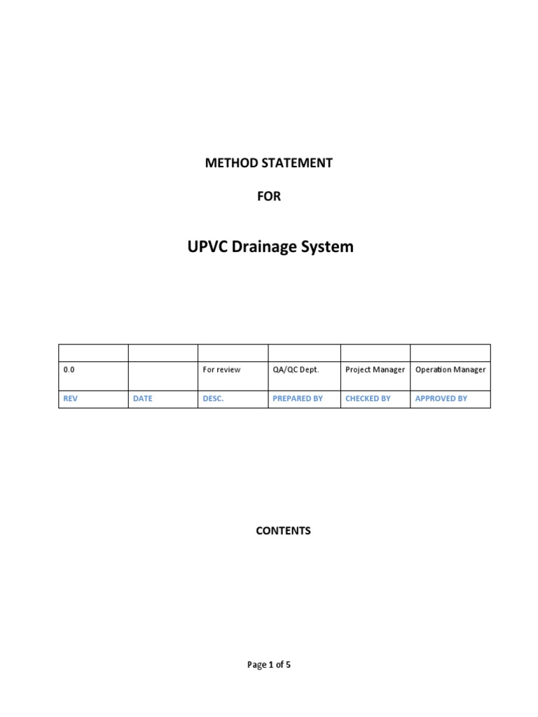 UPVC Drainage System: Method Statement FOR | Download Free PDF | Tap ...