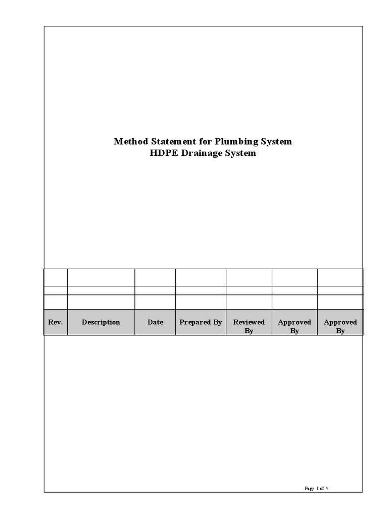 Method Statement For Plumbing System HDPE Drainage System | PDF | Plumbing | Pipe (Fluid Conveyance)