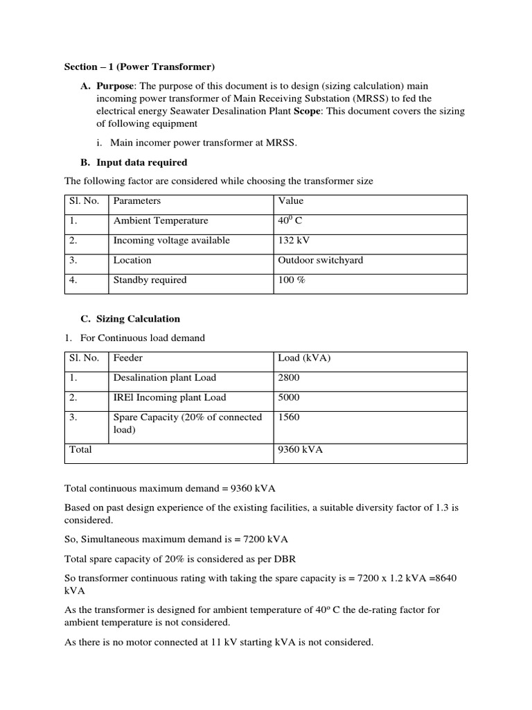 Section - 1 (Power Transformer) A. Purpose: The Purpose of This ...