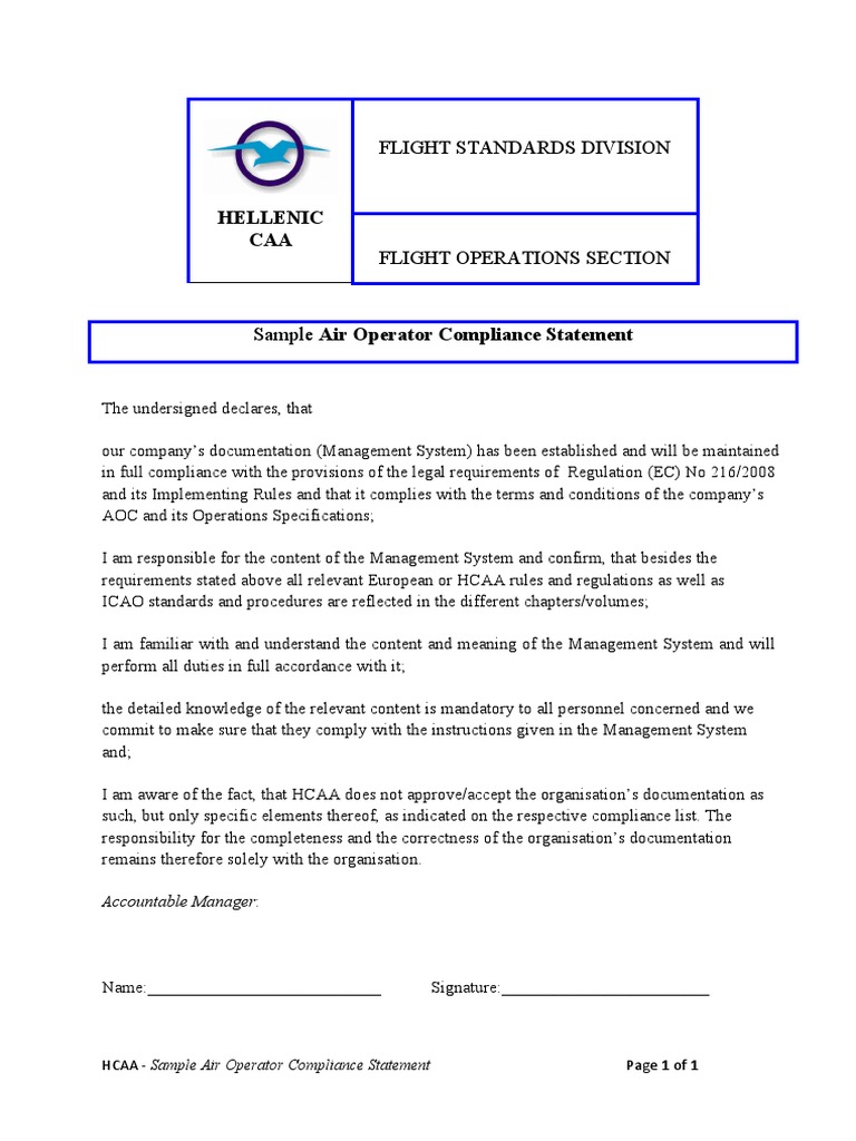 Compliance Statement Sample | PDF