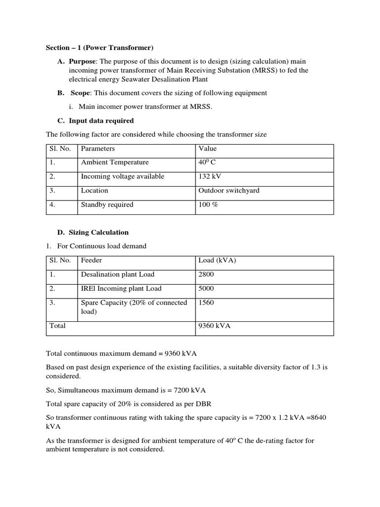 Section - 1 (Power Transformer) A. Purpose: The Purpose of This ...