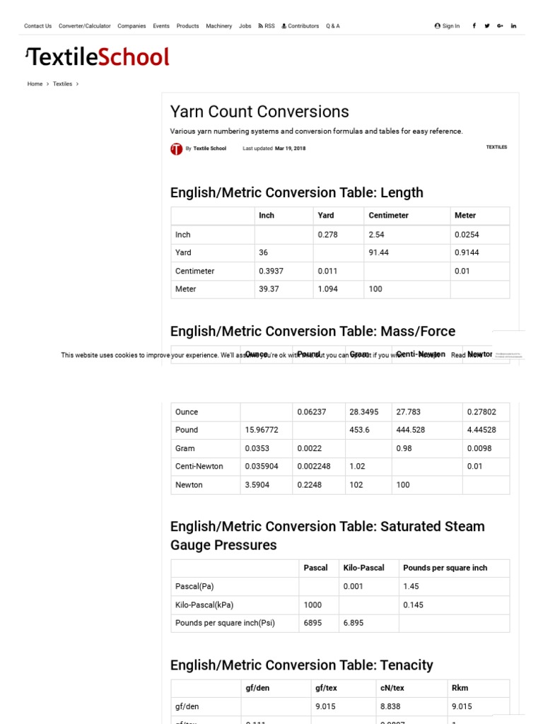 Yarn Count Conversions - Textile School | Download Free PDF | Textiles ...