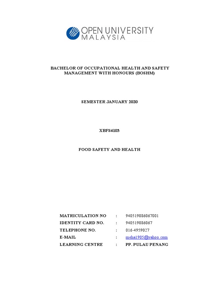 Food Safety Assignment | PDF | Hazard Analysis And Critical Control ...