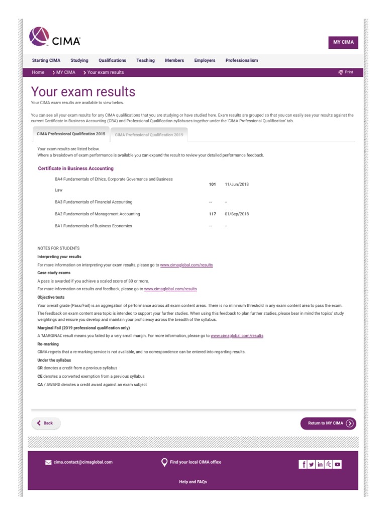 Home My Cima Your Exam Results | PDF | Test (Assessment) | Accounting