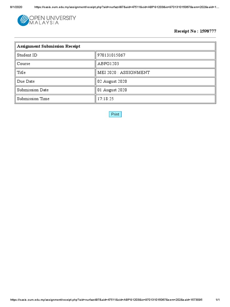 Assignment Submission Receipt | PDF