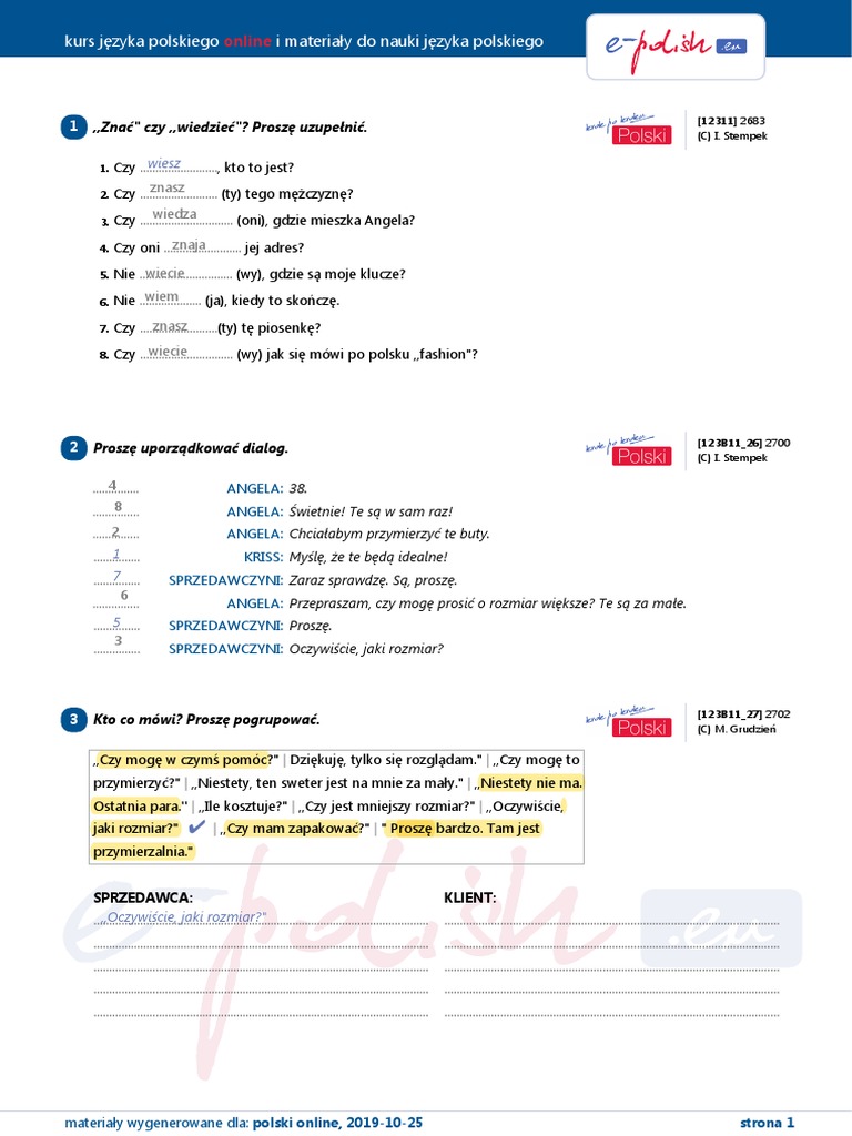 Kpk1 lekcja 23 CDE - ćwiczenia | PDF