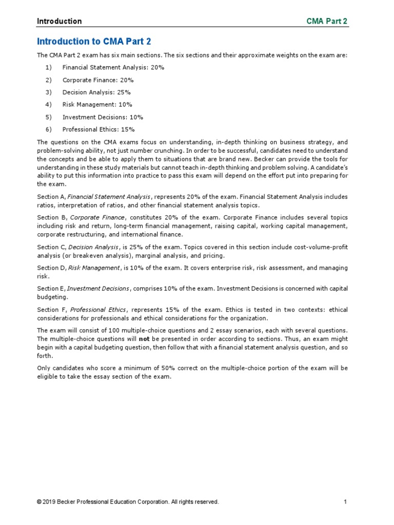 Introduction To CMA Part 2 | PDF | Test (Assessment) | Multiple Choice
