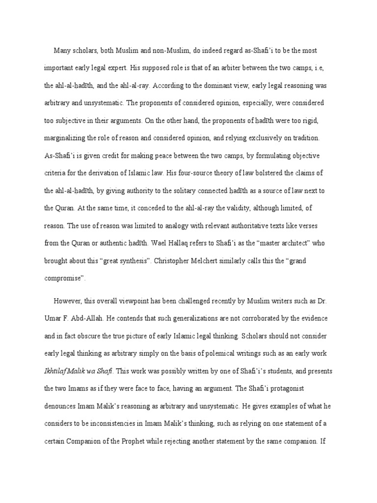 Reassessing as-Shafi’i's Legal Legacy | PDF | Hadith | Islamic Branches