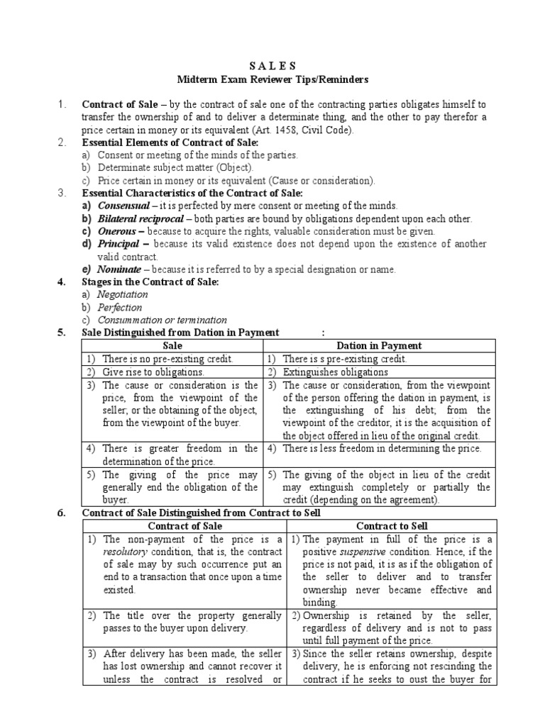 SALES (Midterm Exam Reviewer Tips & Reminders) | Download Free PDF | Prices | Ownership