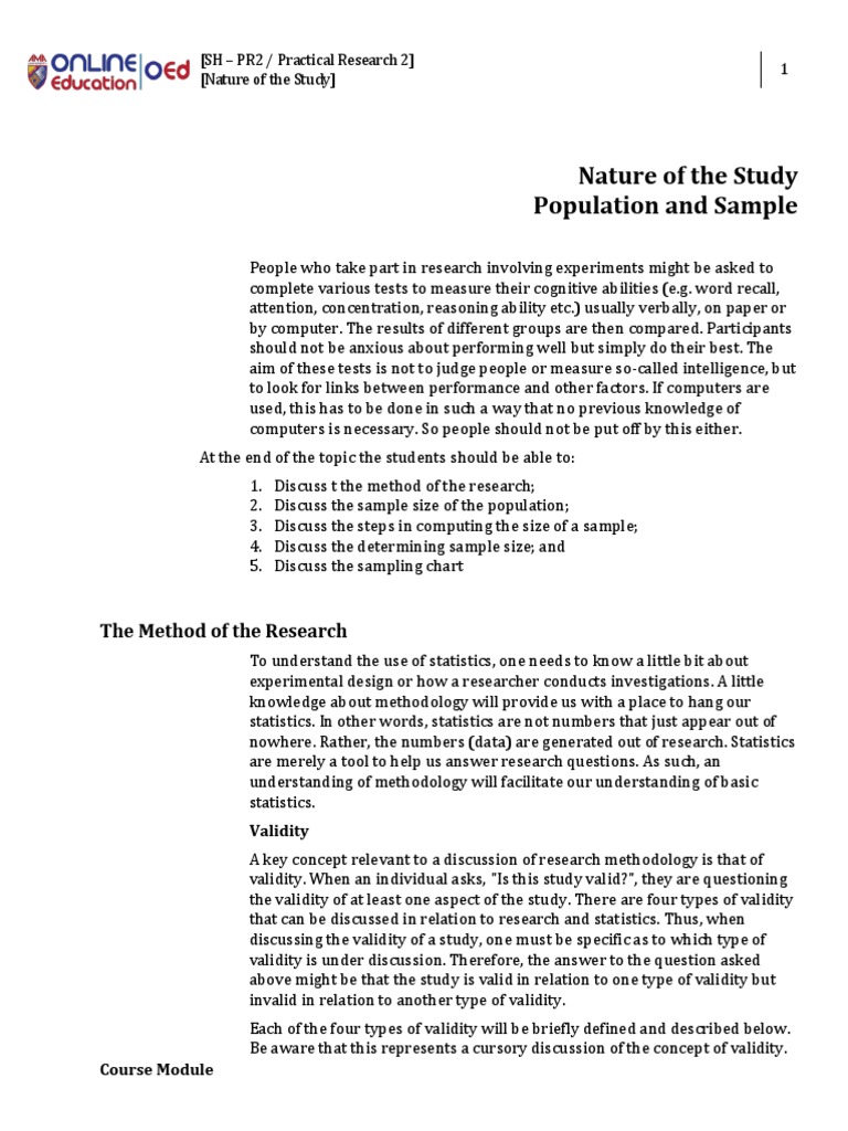 Nature of The Study Population and Sample | PDF | Sampling (Statistics ...