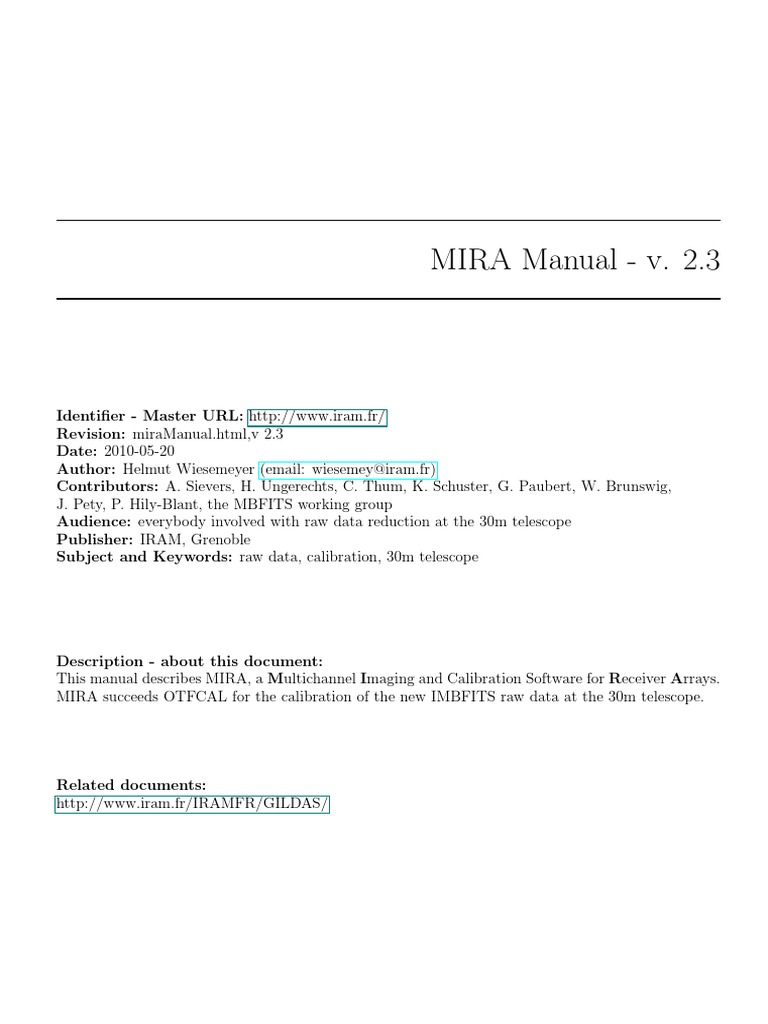 Guide to the MIRA Manual - A Software for Calibration and Reduction of ...