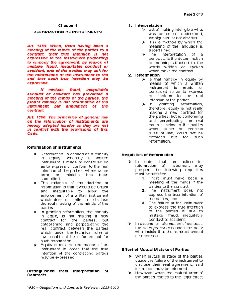 Reformation of Contracts Explained | PDF | Legal Remedy | Equity (Law)