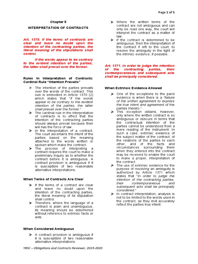 Chapter 5. Interpretation of Contracts | PDF | Statutory Interpretation | Ambiguity