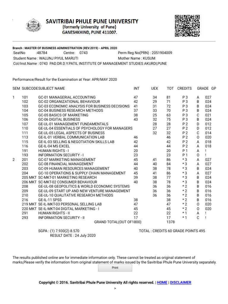Savitribai Phule Pune University, Online Result | PDF | Business Economics | Economies