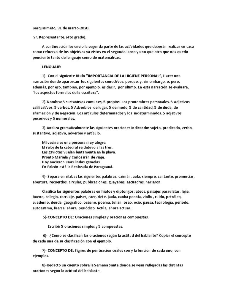 Tareas 4to Grado | PDF | Adjetivo | Adverbio