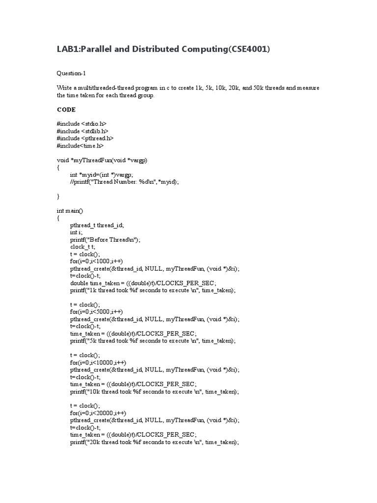 LAB1:Parallel and Distributed Computing (CSE4001) | PDF