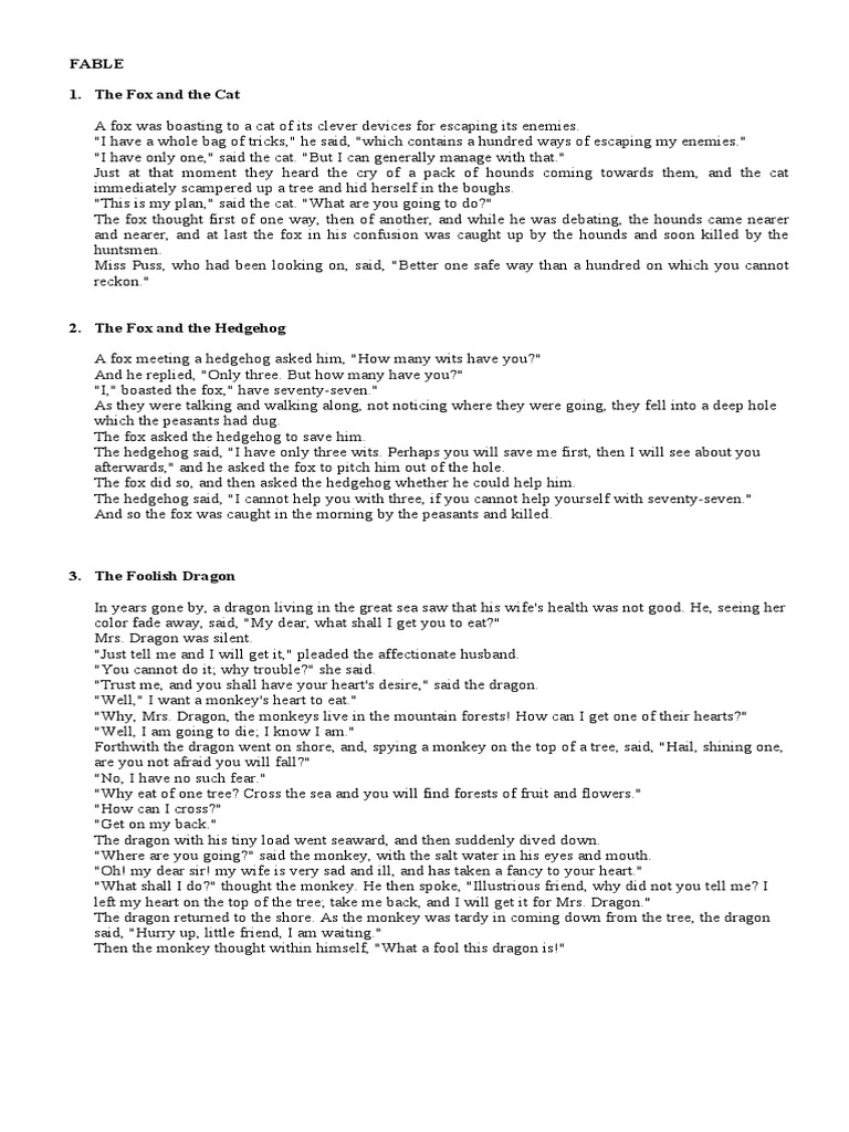 Fable 1. The Fox and The Cat | PDF | Cinderella
