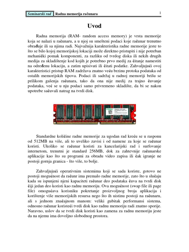 Radna Memorija Racunara | PDF