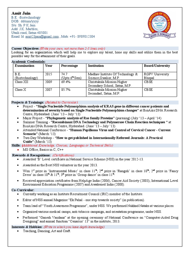 CV Format Latest | PDF | Biotechnology | Life Sciences