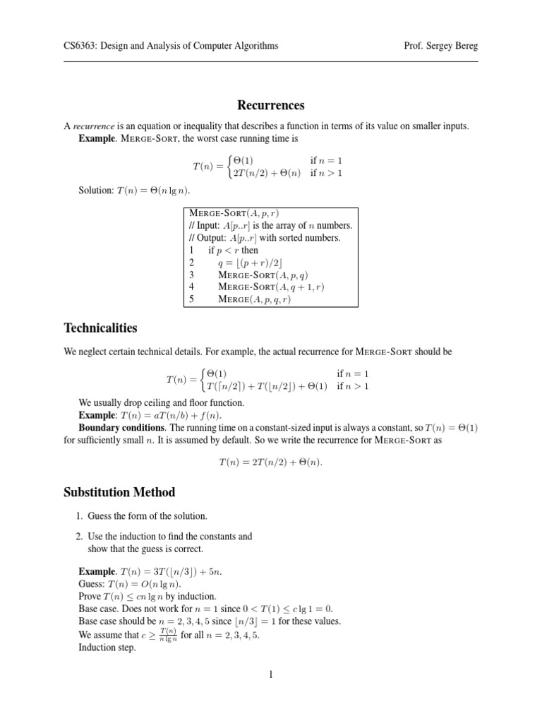 4 Recurrences Pdf Algorithms And Data Structures Function Mathematics