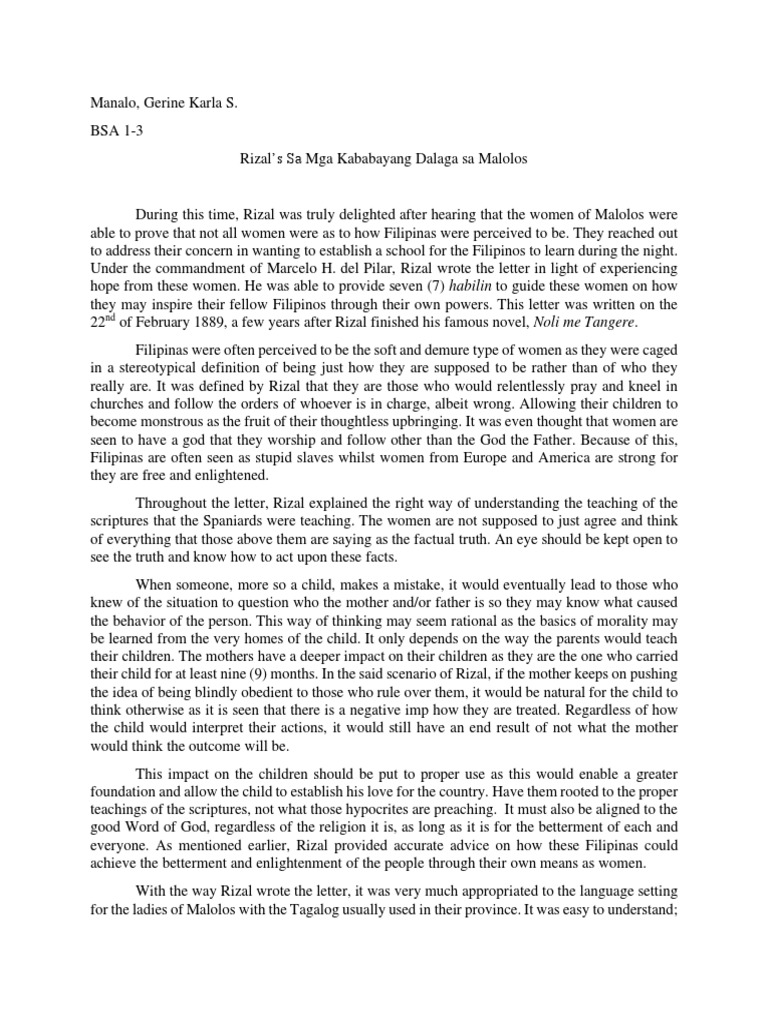 REFLECTION-Sa Mga Kababayang Dalaga Sa Malolos | Download Free PDF ...